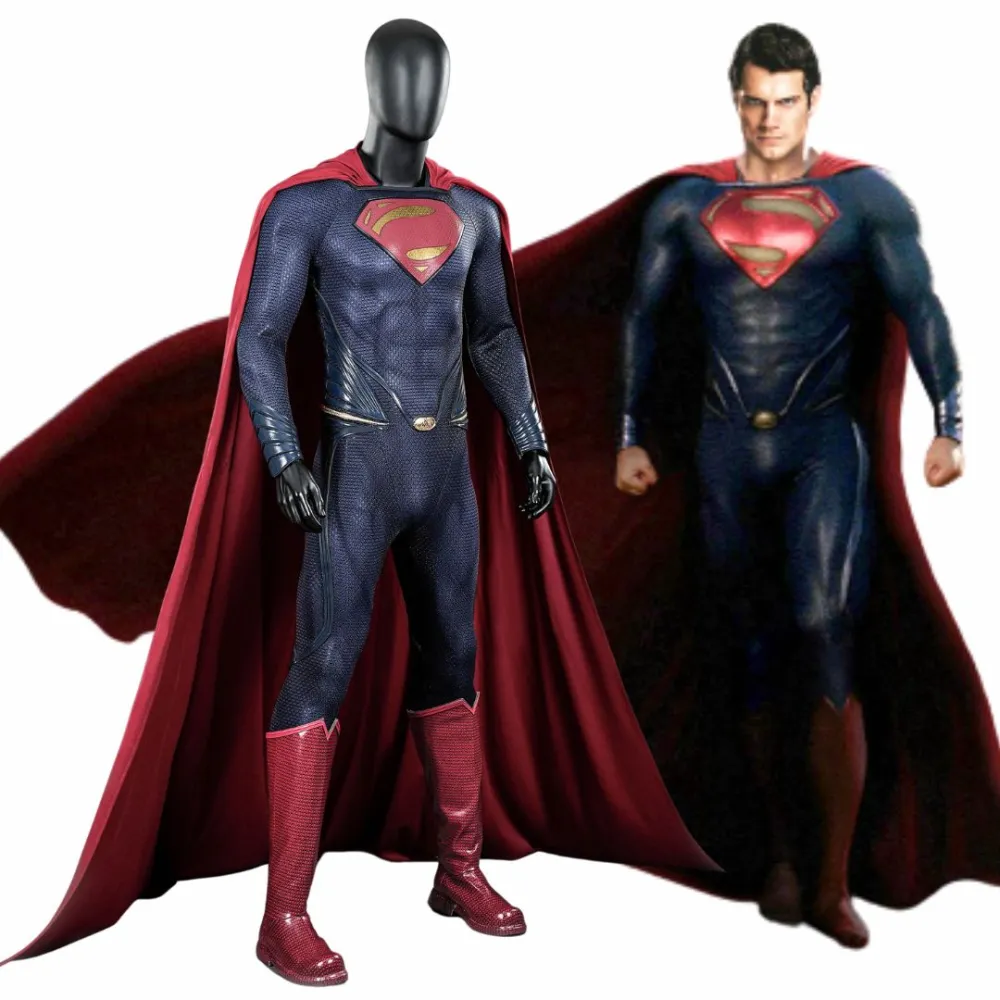 Movie Clark Kent Cosplay Costume Man of Steel Jumpsuit Cloak Boots ...