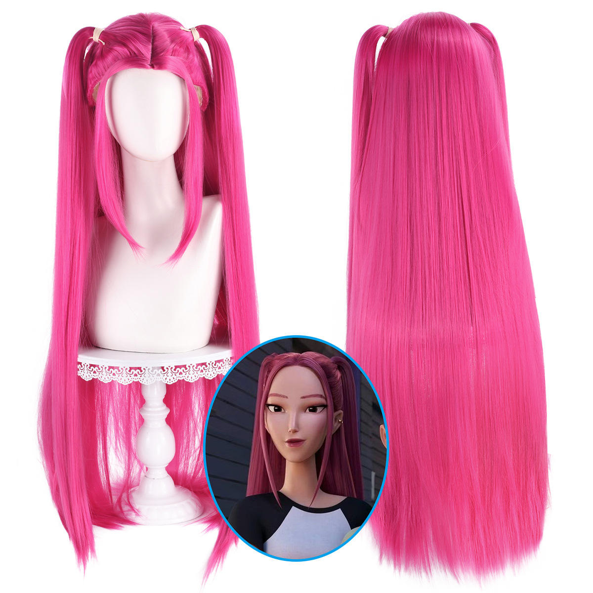 Kpop Demon Hunters Mira Cosplay Wig Pink Long Synthetic Hair For Women ...