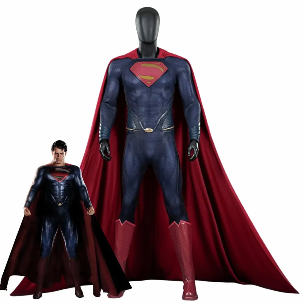 Movie Clark Kent Cosplay Costume Man of Steel Jumpsuit Cloak Boots ...