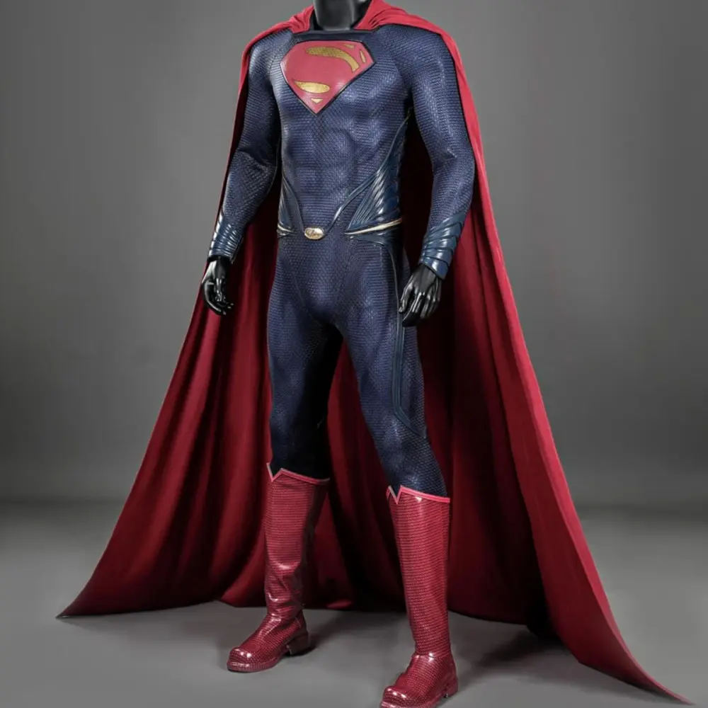 Movie Clark Kent Cosplay Costume Man of Steel Jumpsuit Cloak Boots ...