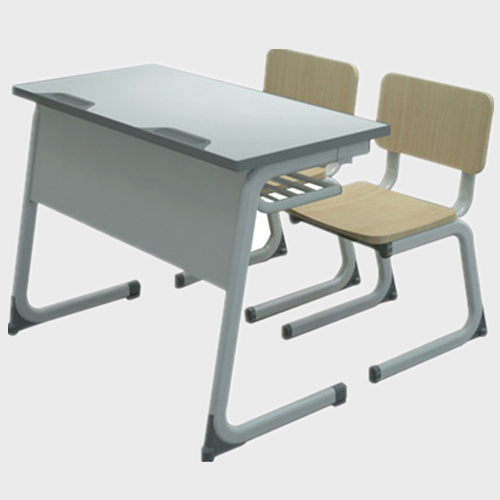 Double seat school furniture student table desk and 2 chair set