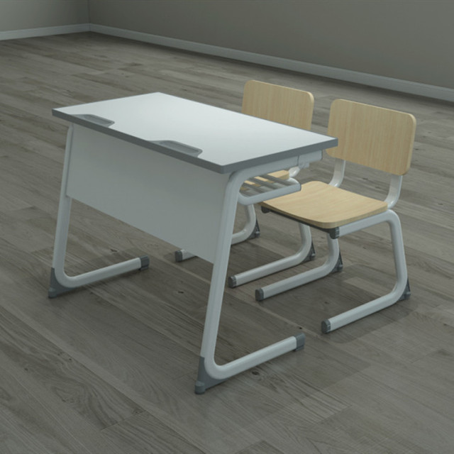 Double seat school furniture student table desk and 2 chair set