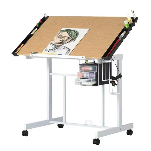 Top Adjustable Movable Drafting Table with Drawers and Wheel
