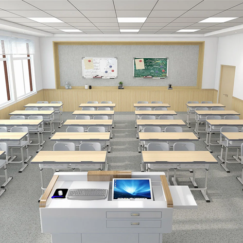 Double adjustable high school classroom desk and chairs