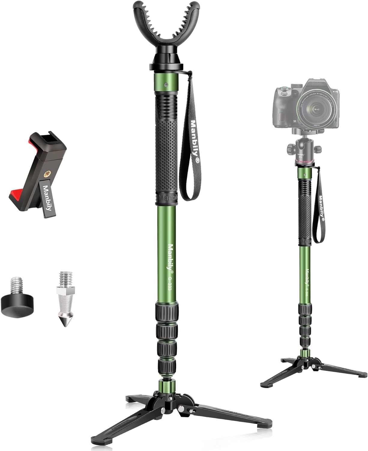 Manbily Shooting Stick Monopod with Tripod Base, G-333 (Green)