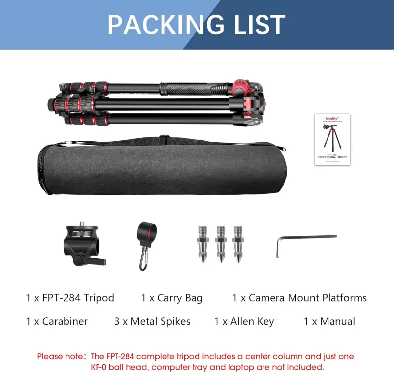 Manbily Horizontal Overhead Tripod for Camera, FPT-284 (Red&Black）