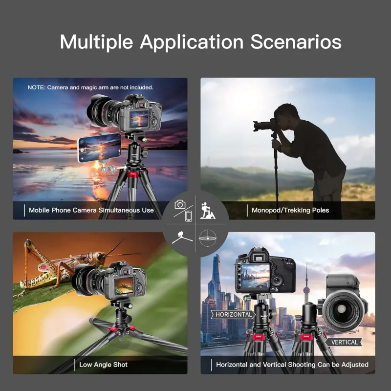 Manbily Carbon Fiber Tripod, YS-254C (Red&Black）