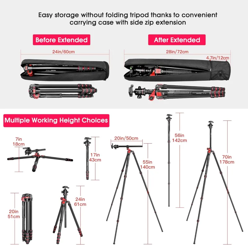 Manbily Horizontal Overhead Tripod for Camera, FPT-284 (Red&Black）