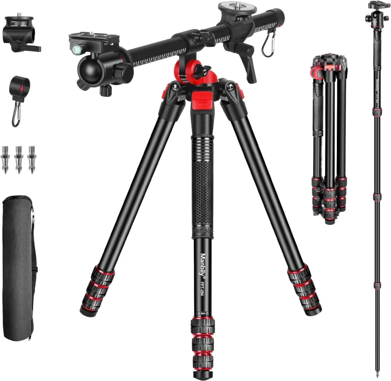 Manbily Horizontal Overhead Tripod for Camera, FPT-284 (Red&Black）