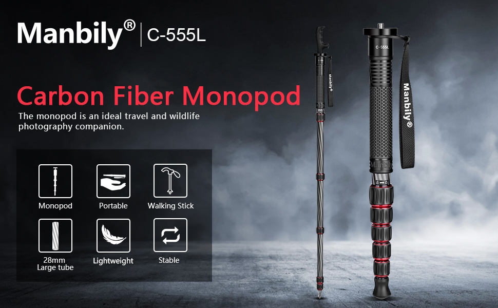 Manbily Carbon Fiber Camera Monopod Walking Stick with Handle C-555L ...