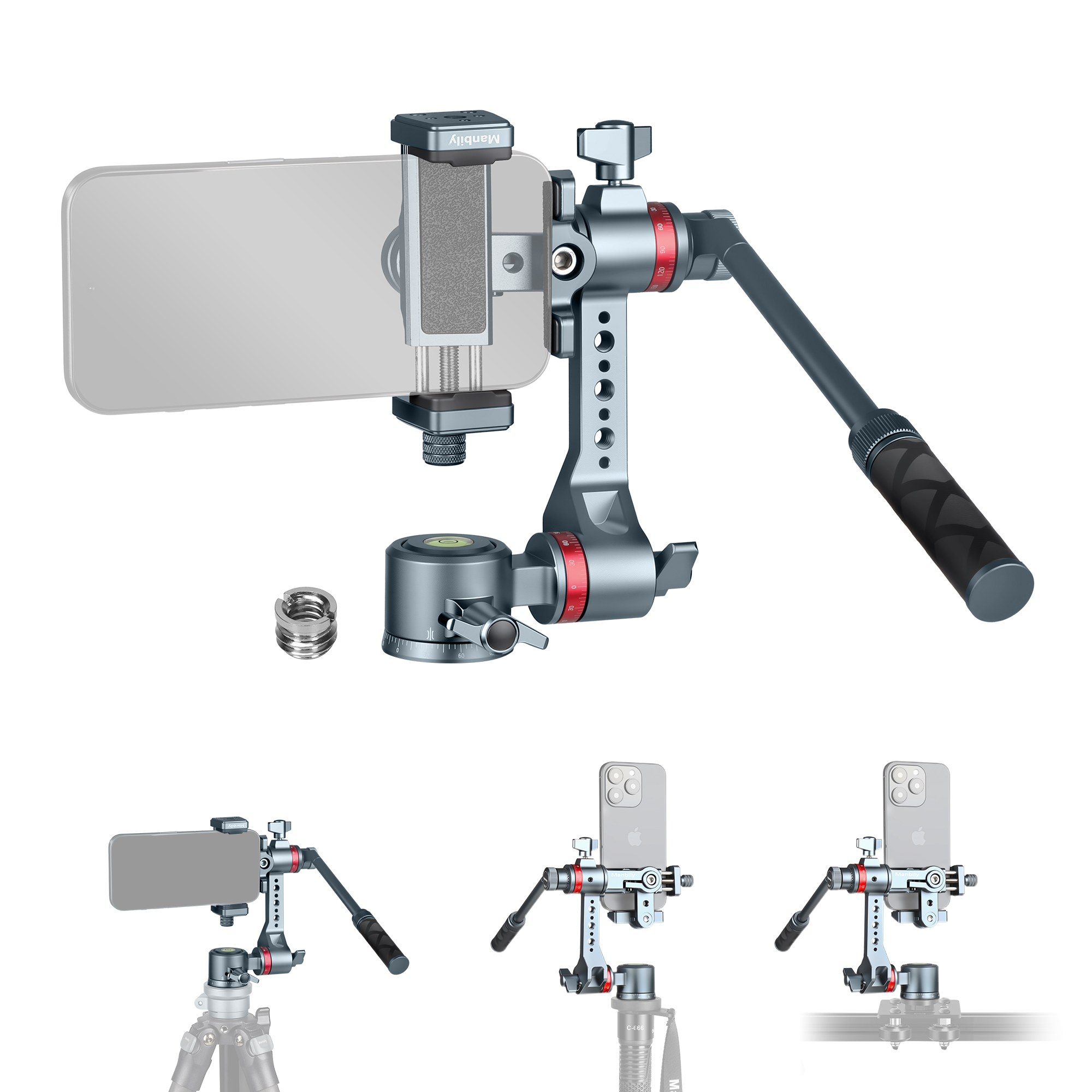 Manbily YJ-002 Phone Gimbal Tripod Head, 360° Rotation Tilt, Aluminum ...