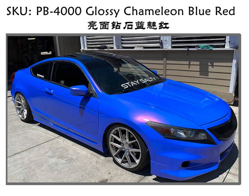 TOPCAR Glossy Chameleon Blue Red Vinyl Wrap Film