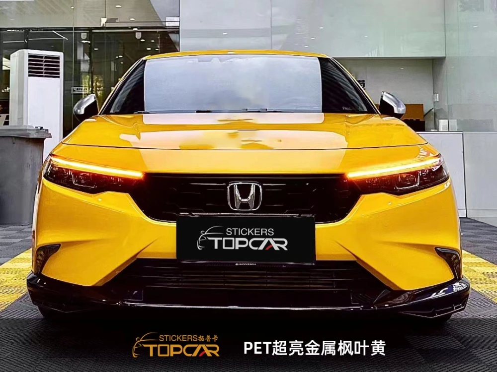 PET Satin Metallic Maple Leaf Yellow Car Vinyl Wrap Film: Shine with ...