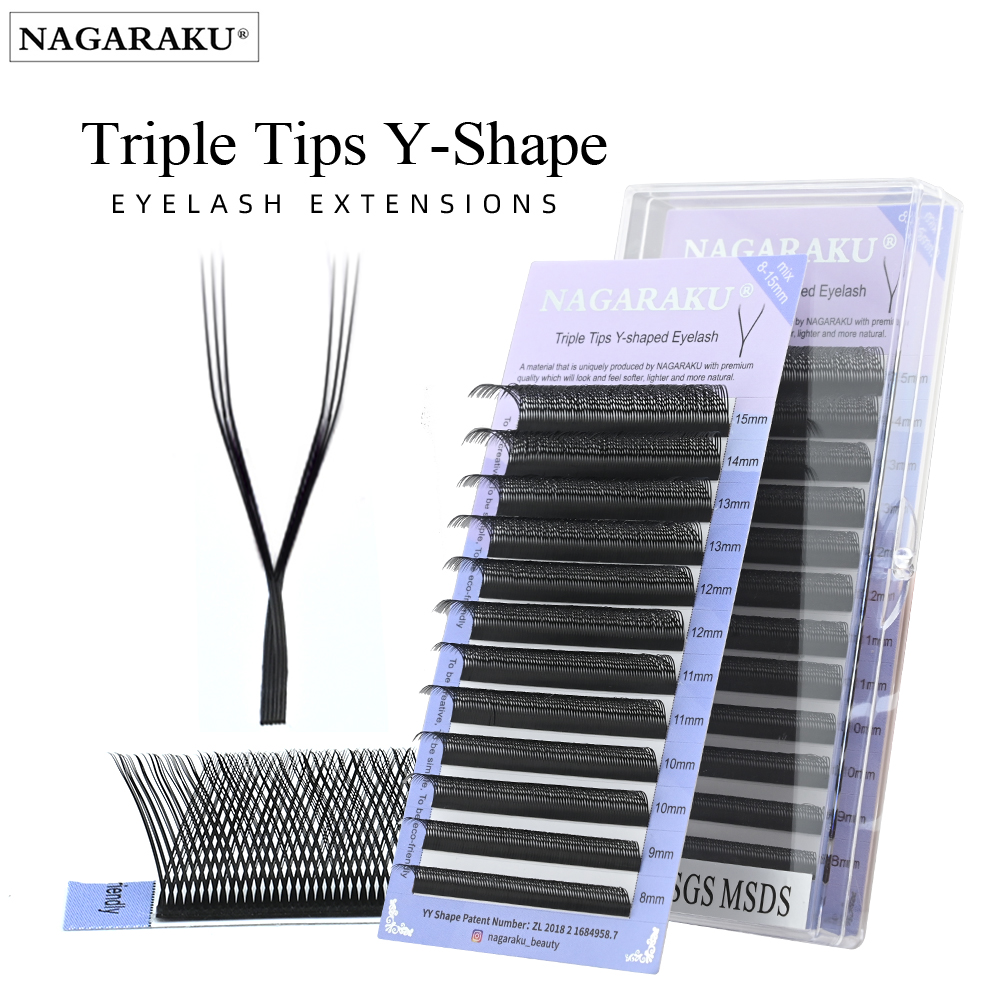 NAGARAKU Triple Tips Y-Shaped Eyelash Extension,YY/W Shape Eyelashes