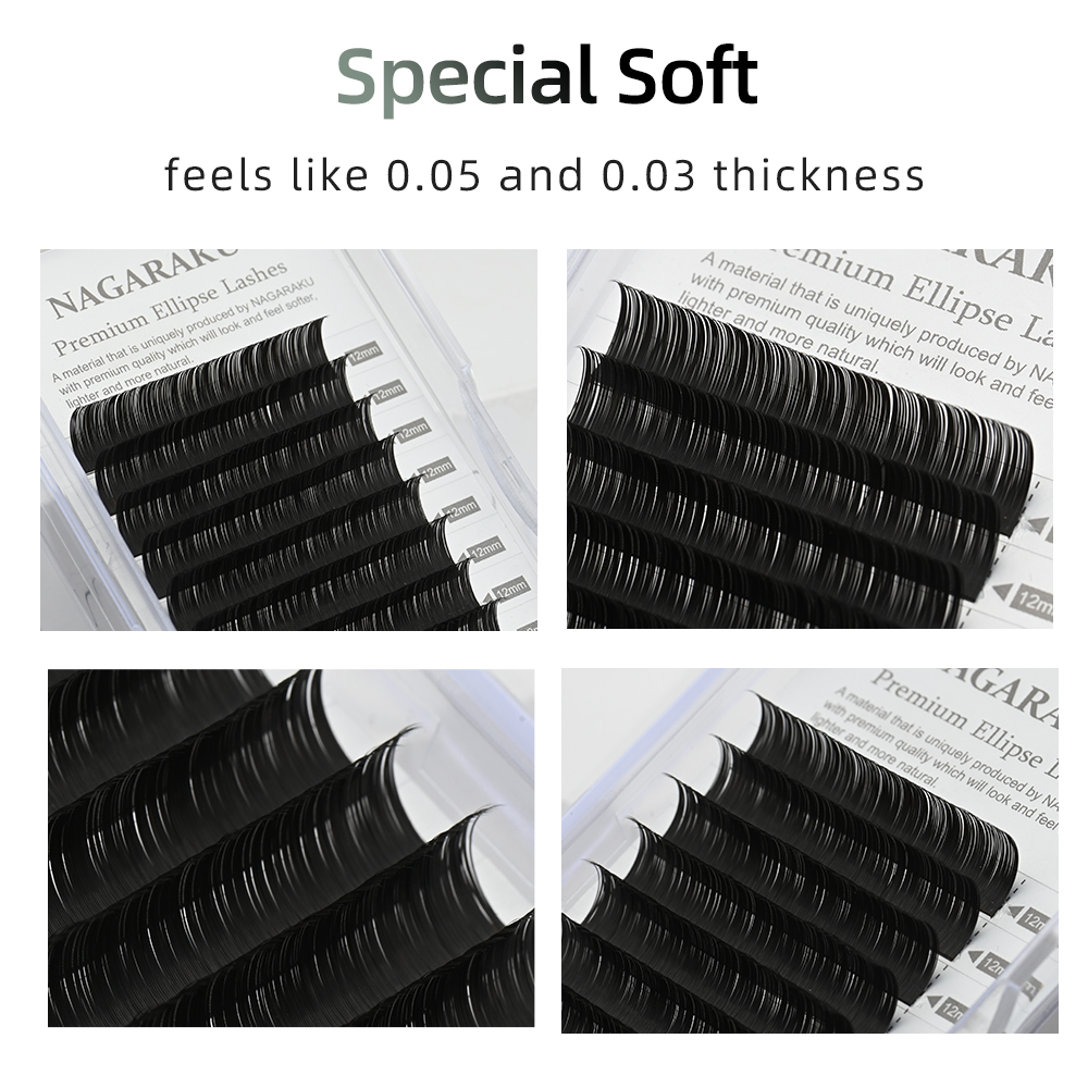 NAGARAKU Grey Black Brown Color Split Tips Ellipse Eyelashes,Ellipse ...