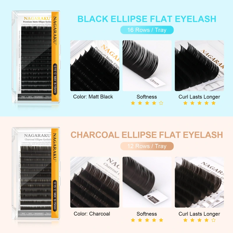 NAGARAKU Matte Black Split Tips Ellipse Eyelashes,Ellipse Eyelashes