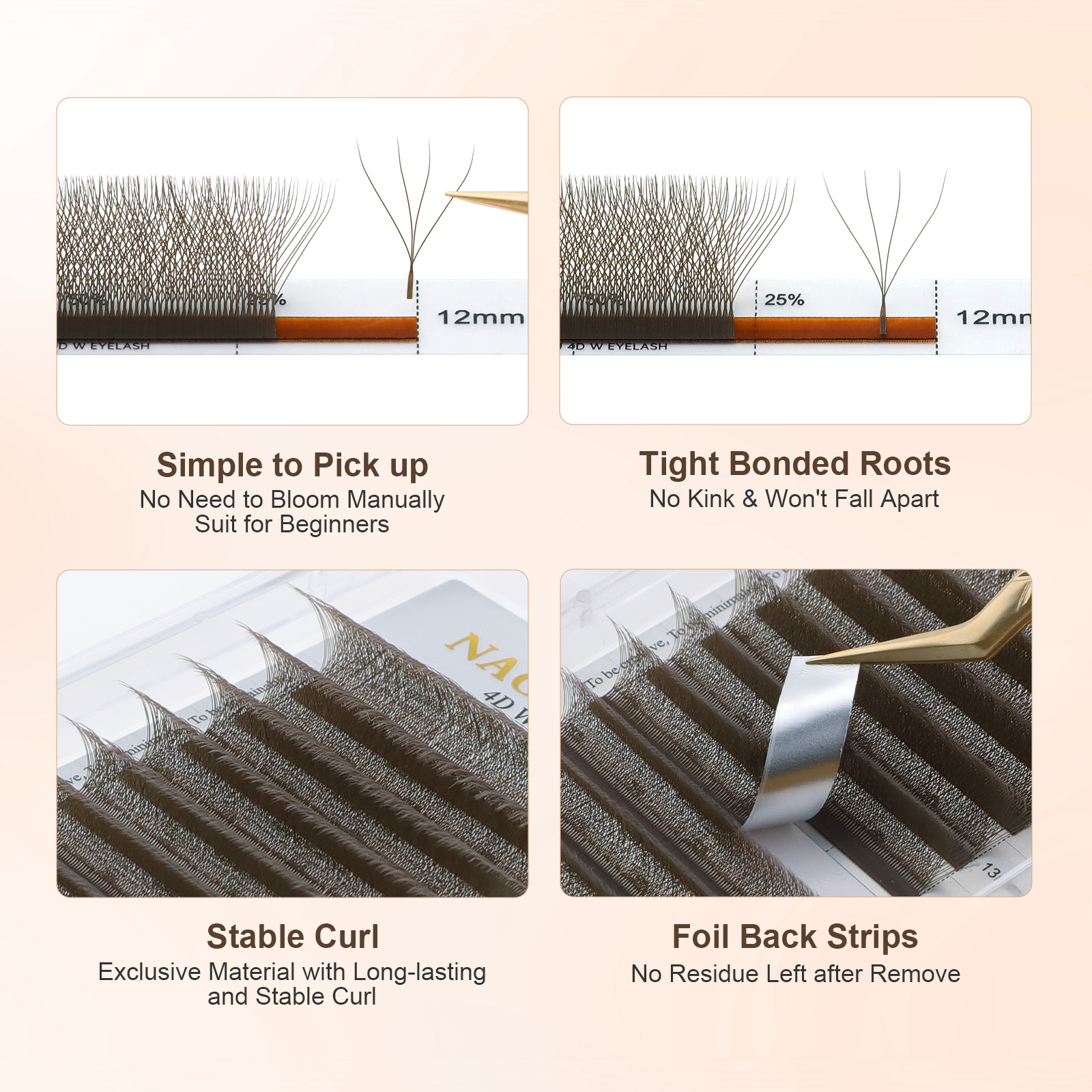 NAGARAKU Brown Color 3D 4D 5D W Eyelash Extension,Color Eyelashes