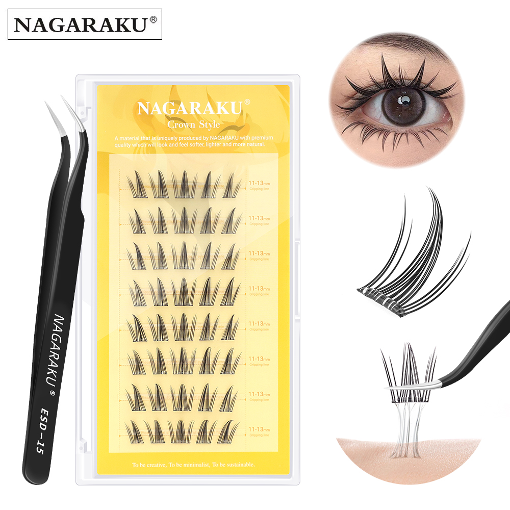 NAGARAKU DIY Grafting Lashes Self Adhesive NO Glue Needed Cluster Lash
