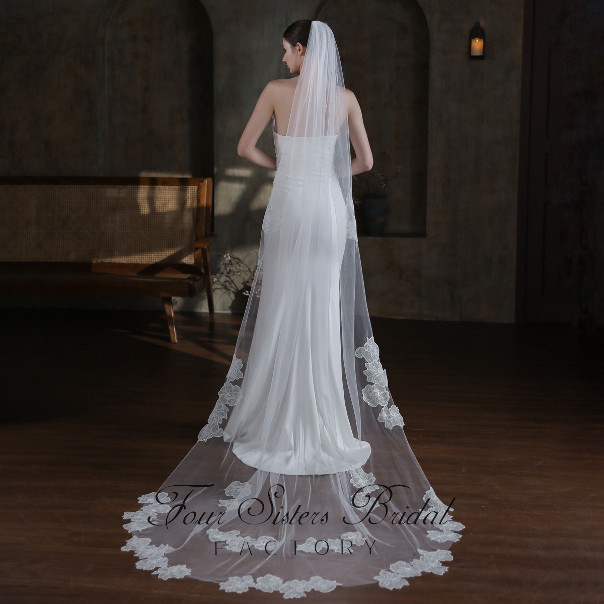 118 Inch Floral Lace Appliques Lace Veil