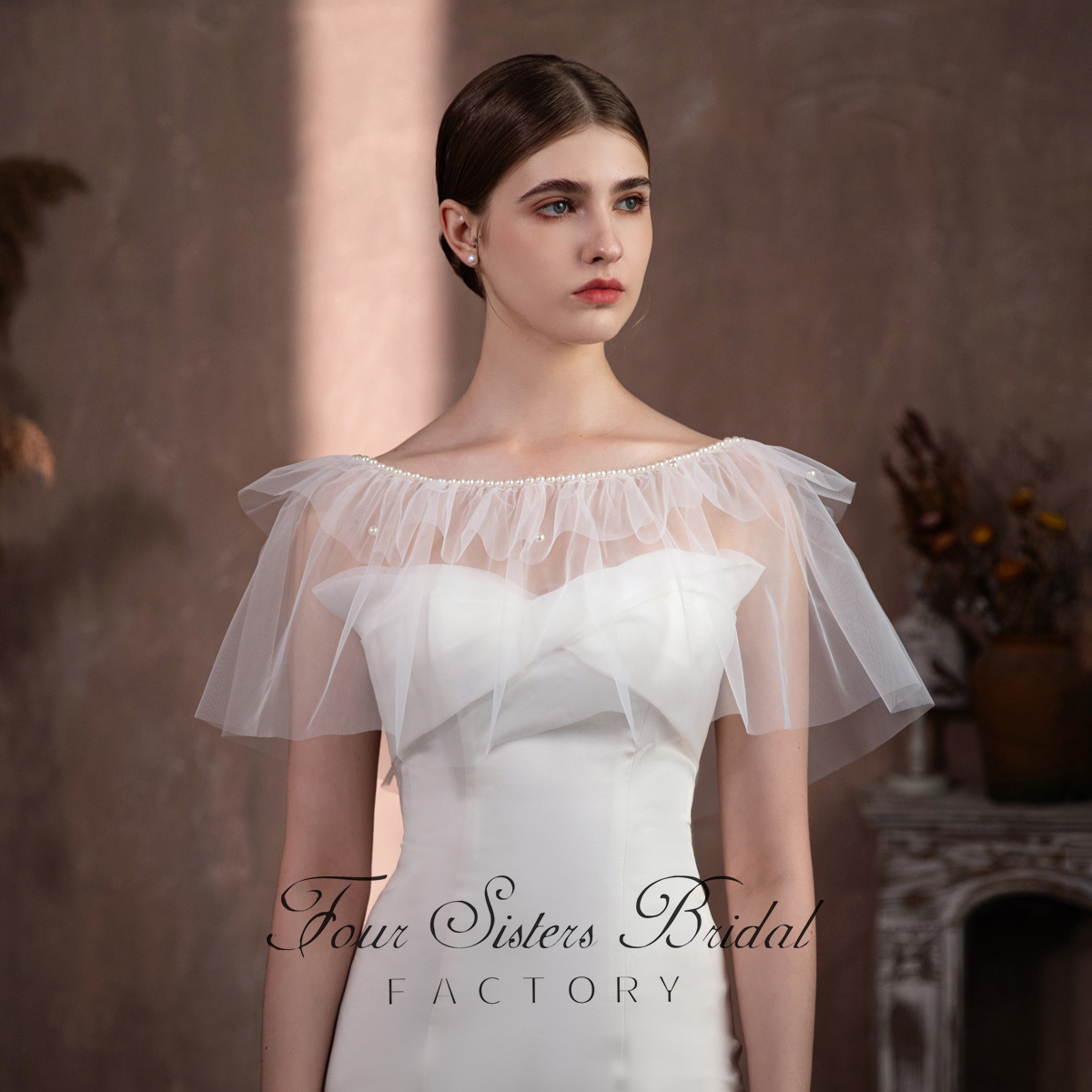 Ruffled Pearl Edge Bridal Shawl