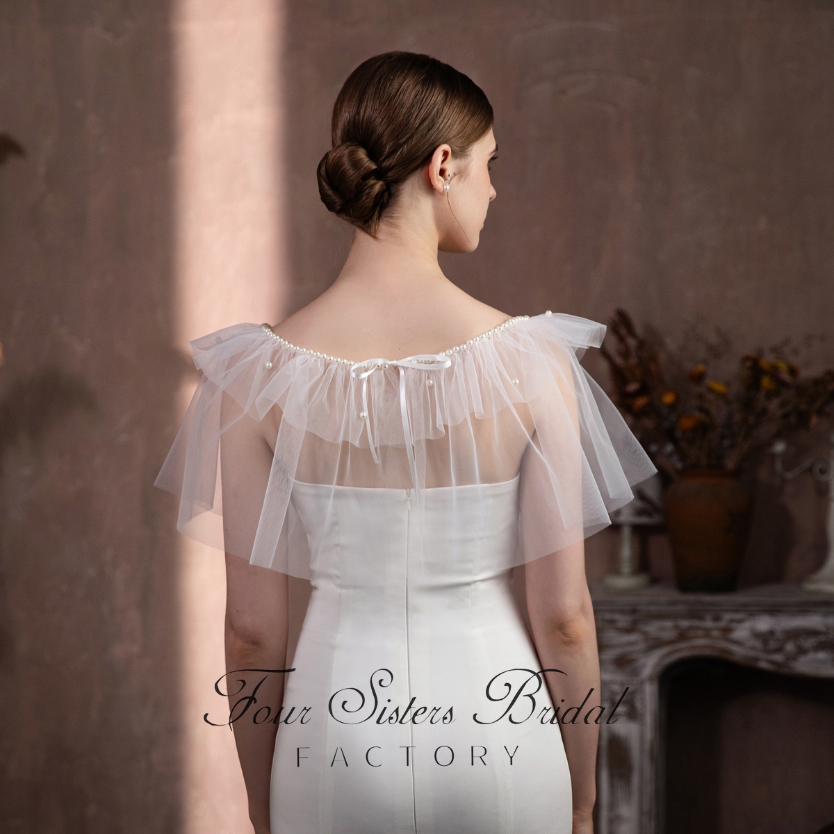 Ruffled Pearl Edge Bridal Shawl