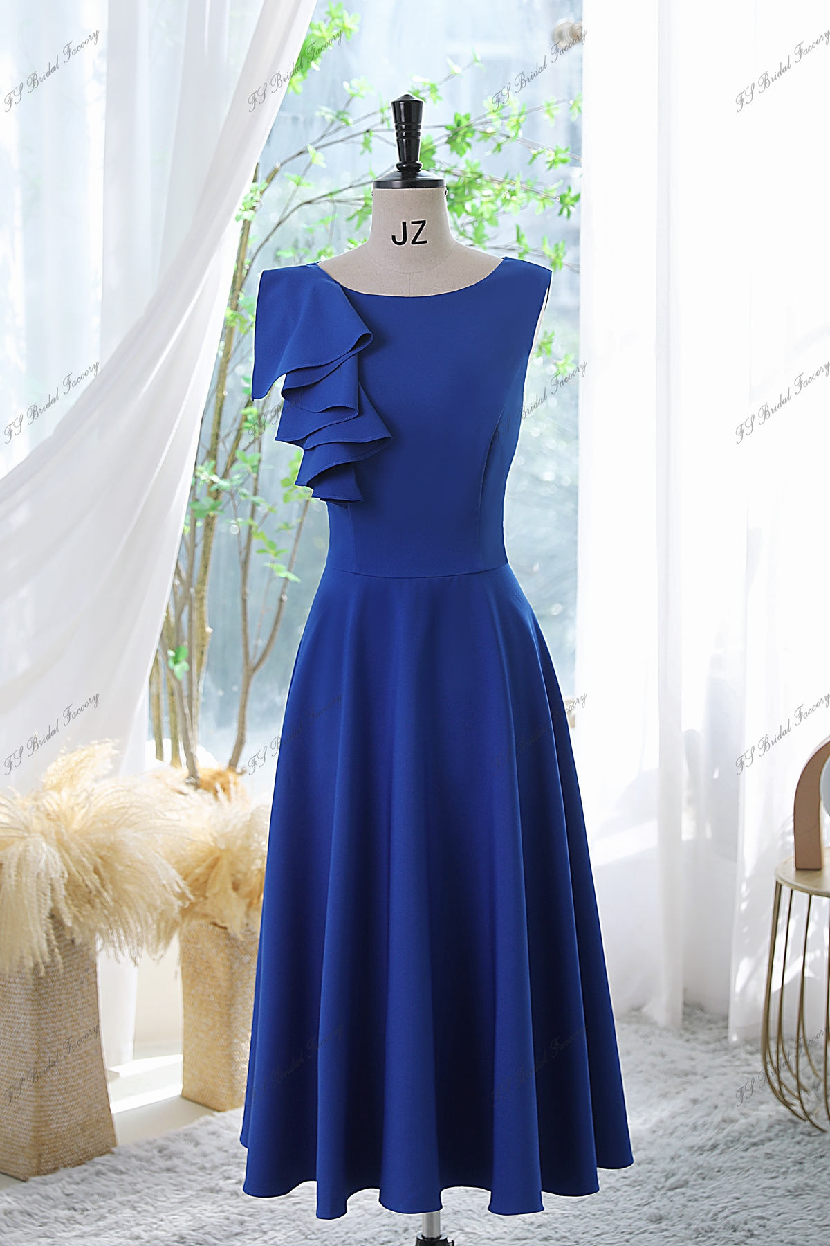 Ruffled Round Neckline Cocktail Dress With Key Hole Back