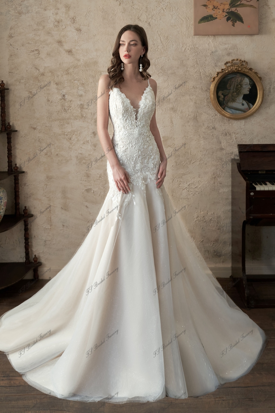 Soft Mermaid Gown With A Chantilly Lace With Drop Waist