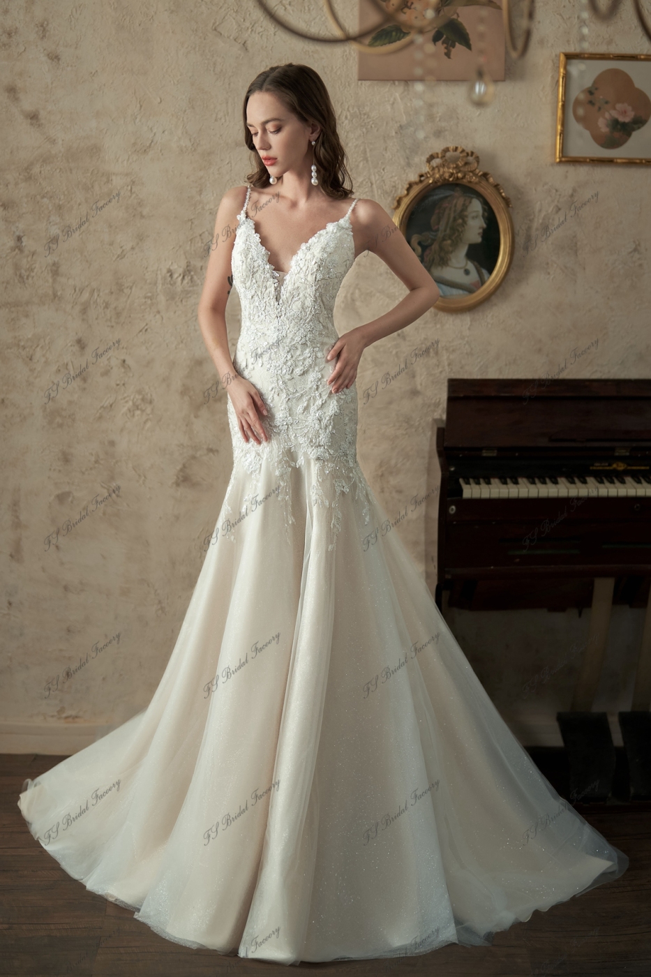Soft Mermaid Gown With A Chantilly Lace With Drop Waist