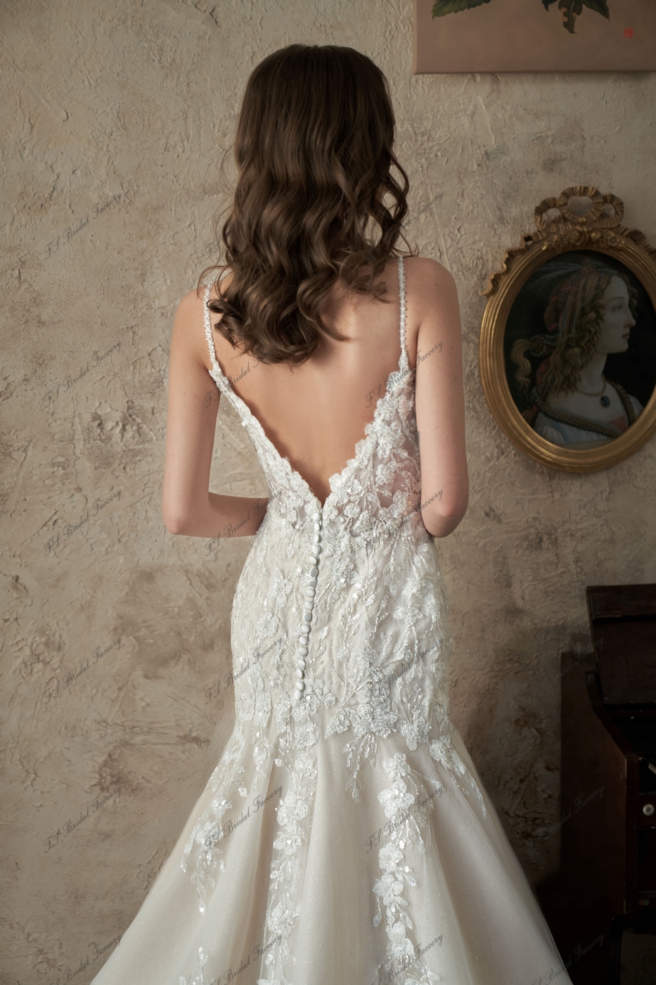 Soft Mermaid Gown With A Chantilly Lace With Drop Waist