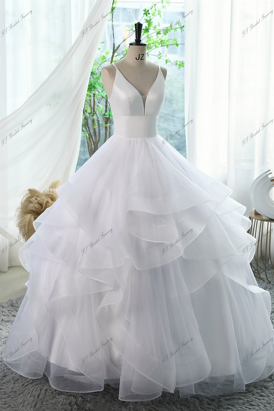 Ball Gown Bridal Dress With Ruffled Skirt And Spaghetti Straps