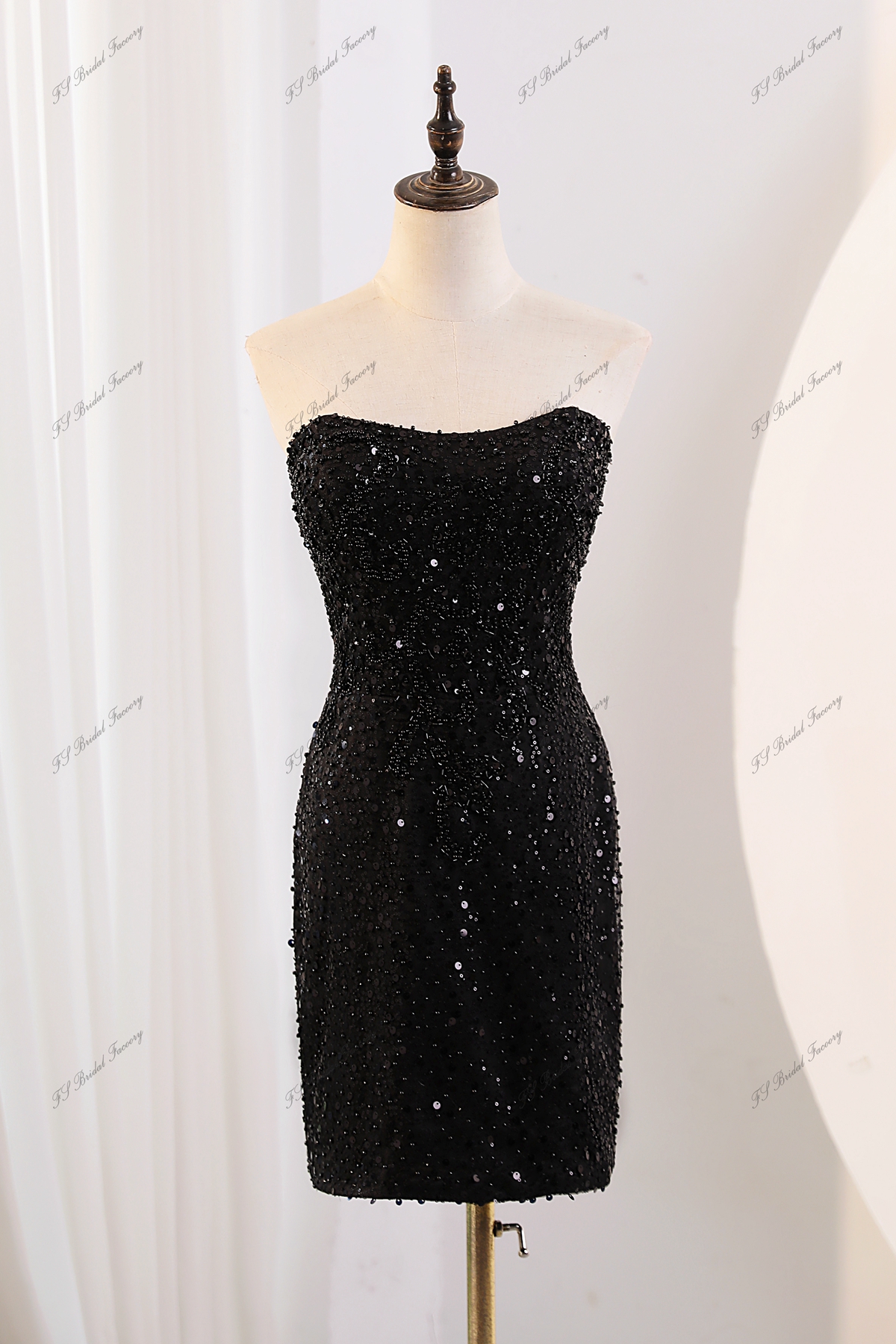Beading Straight Neckline Party Dress With Detachable Pouf Sleeves