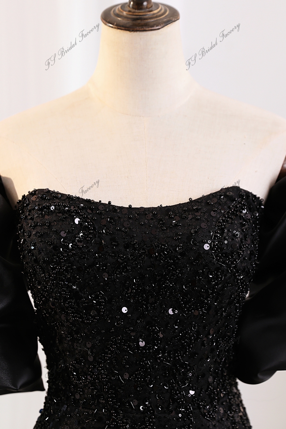Beading Straight Neckline Party Dress With Detachable Pouf Sleeves