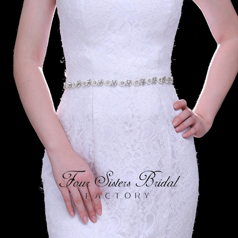 Floral Pearls And Moonstones Satin Bridal Belt