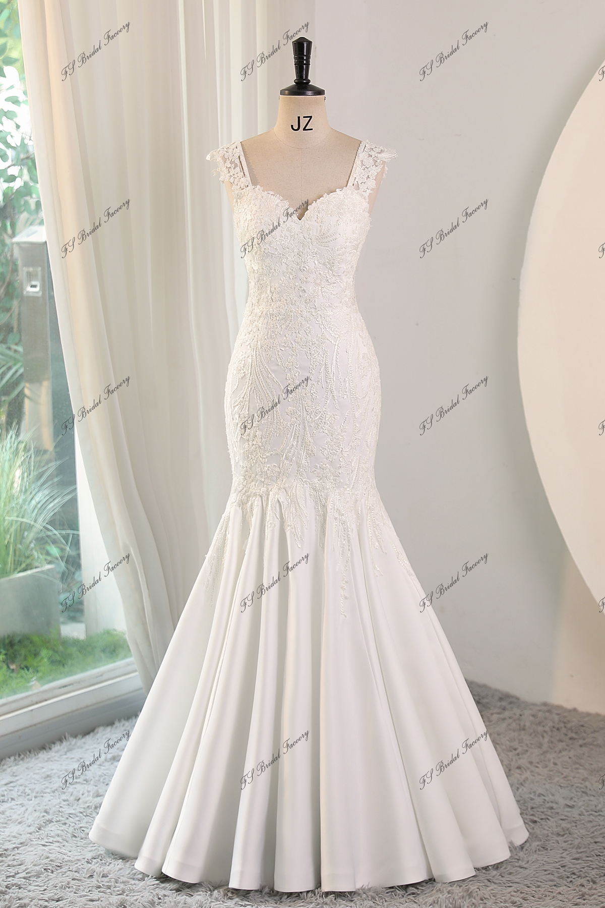 Soft Satin Mermaid Wedding Gowns With Detached Over Skirt