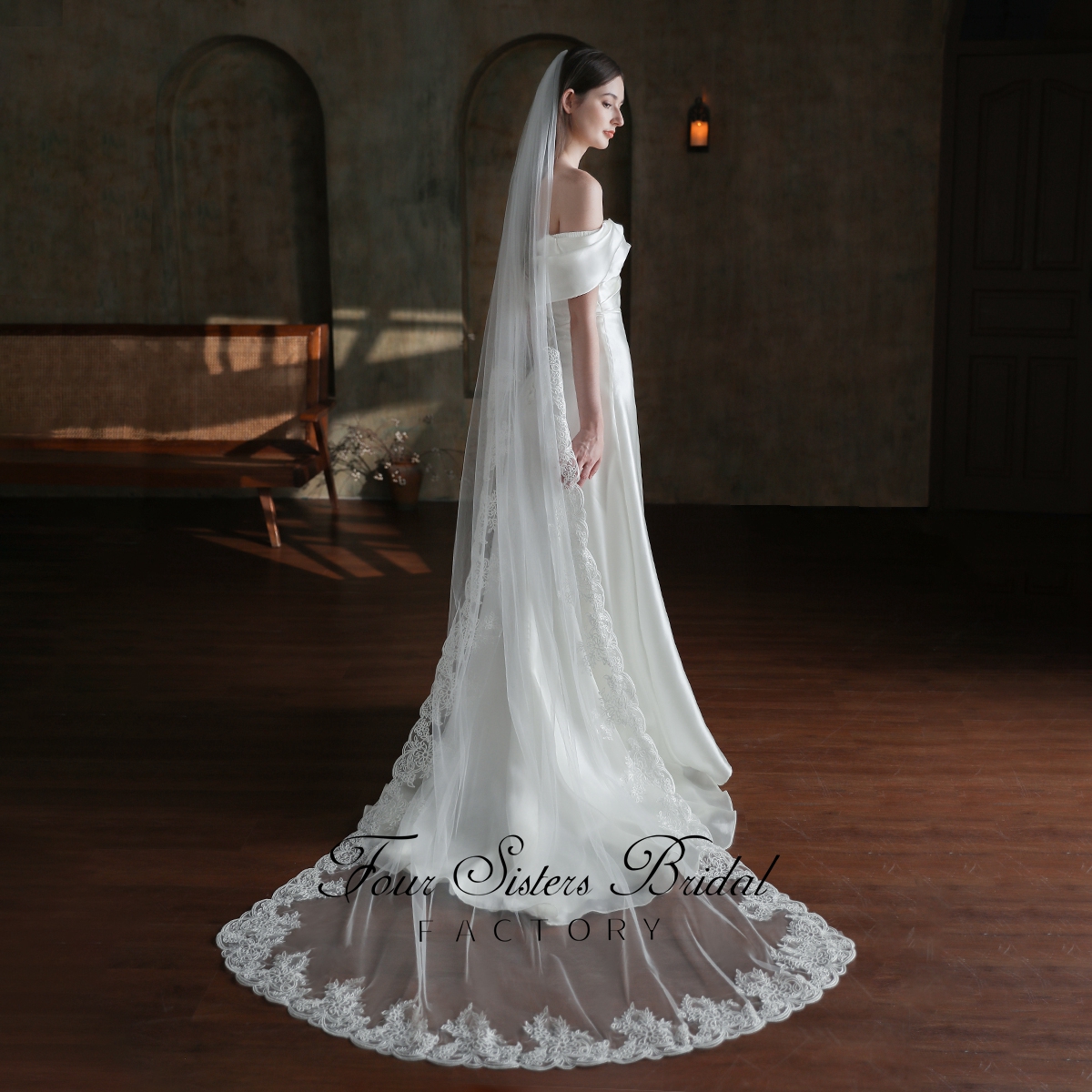 98 Inches Wide Soft Lace Hem Bridal Veils