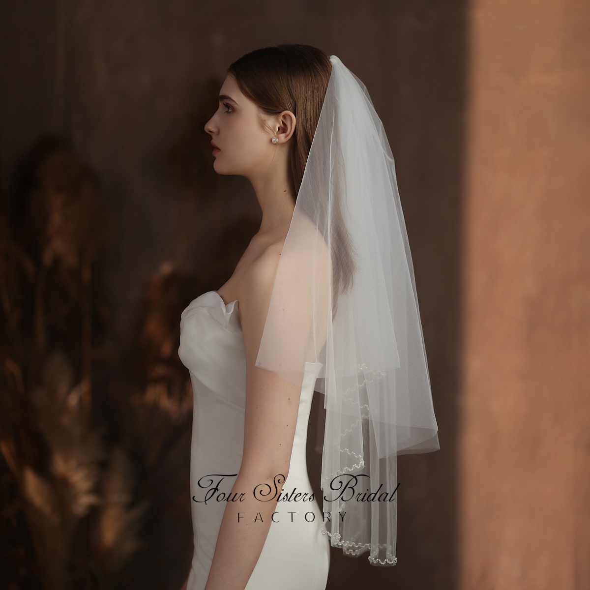 Two Layers Heavy Beading Veils