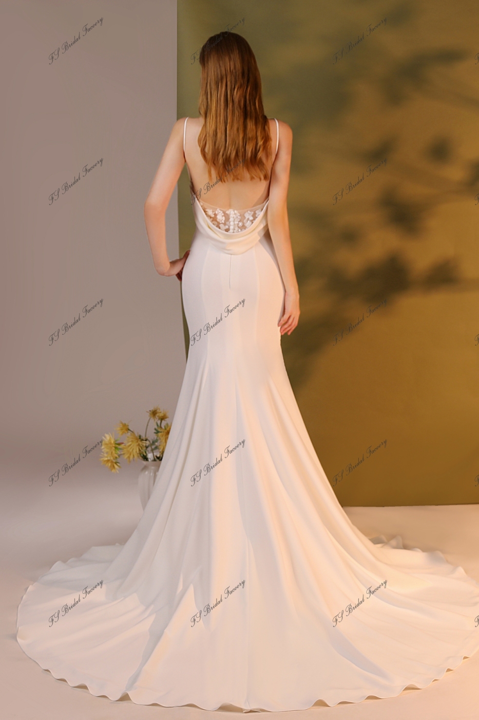 Detached Draped Cowl With Spaghetti Straps Crepe Gown