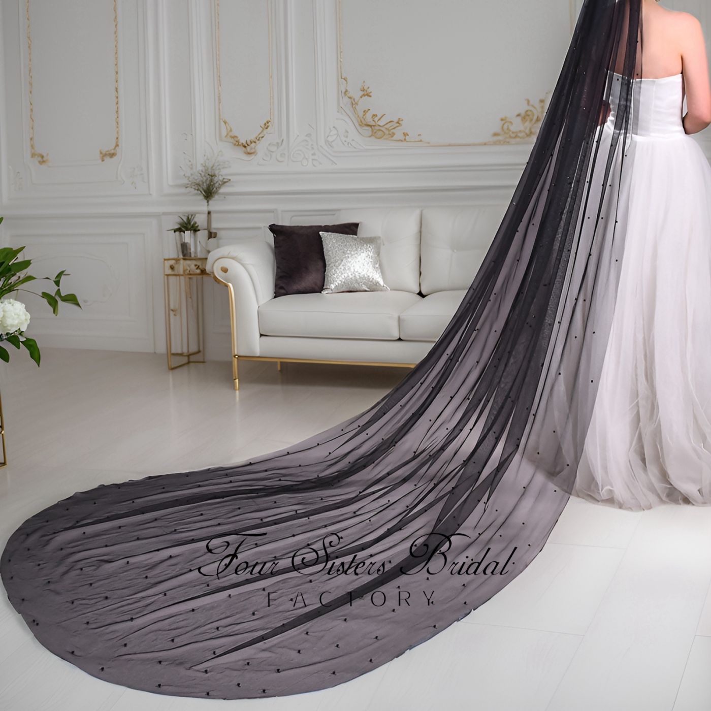 Black Pearl Appliques Veil