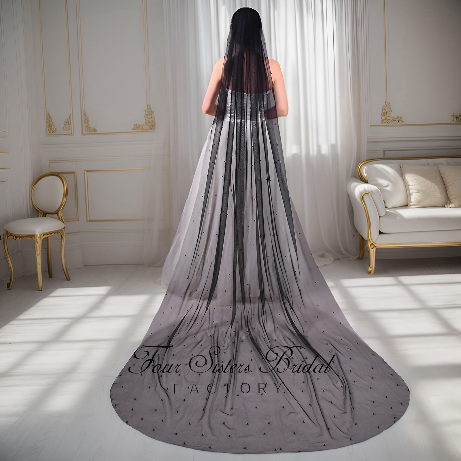 Black Pearl Appliques Veil