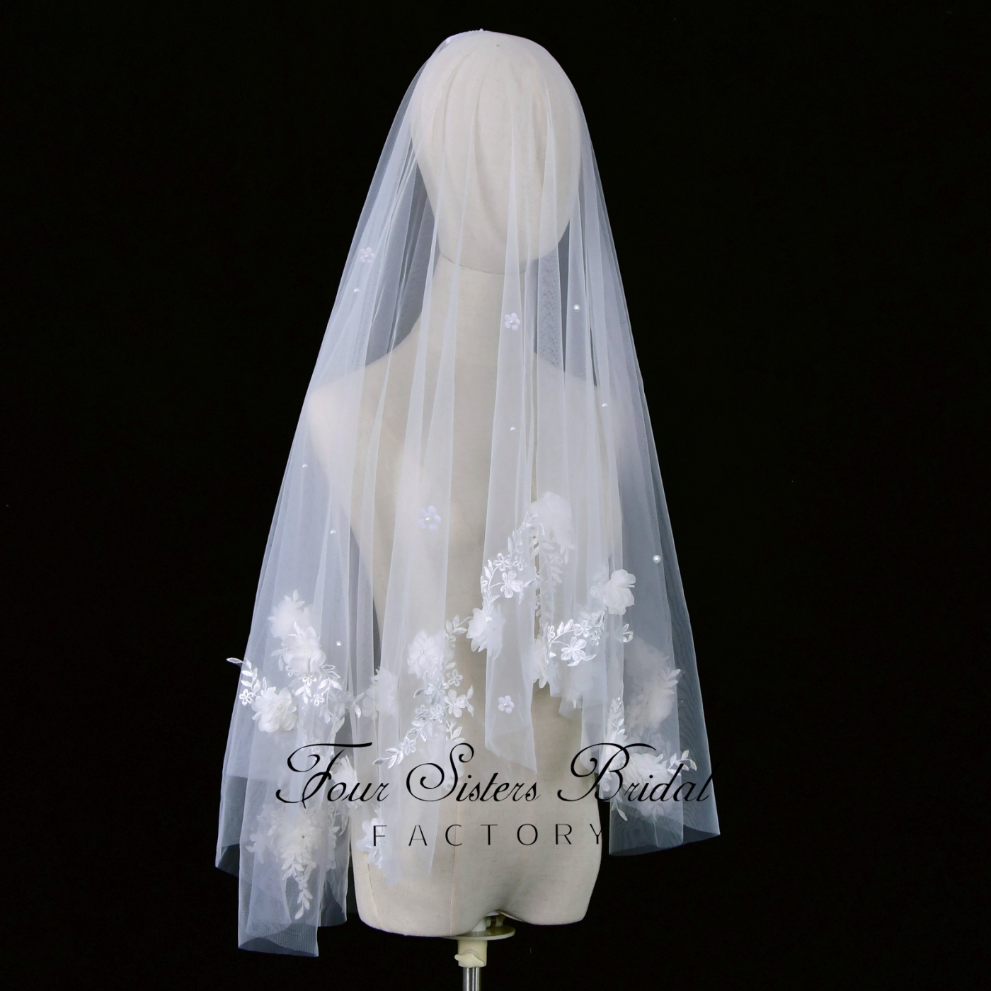 Double Layers 3D Lace Bridal Veils
