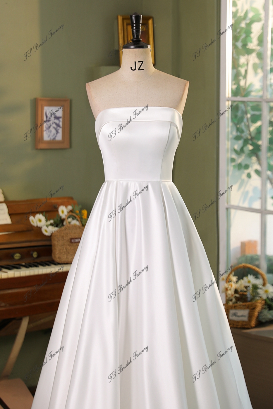 Simple Straight Neckline Bridal Gown With Corset Back
