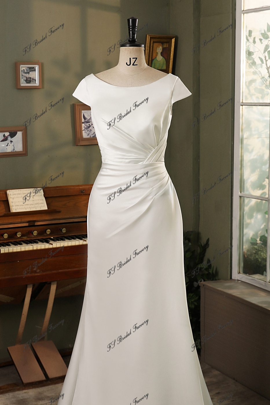 Cap Sleeve Duchess Soft Satin Mermaid Wedding Gown