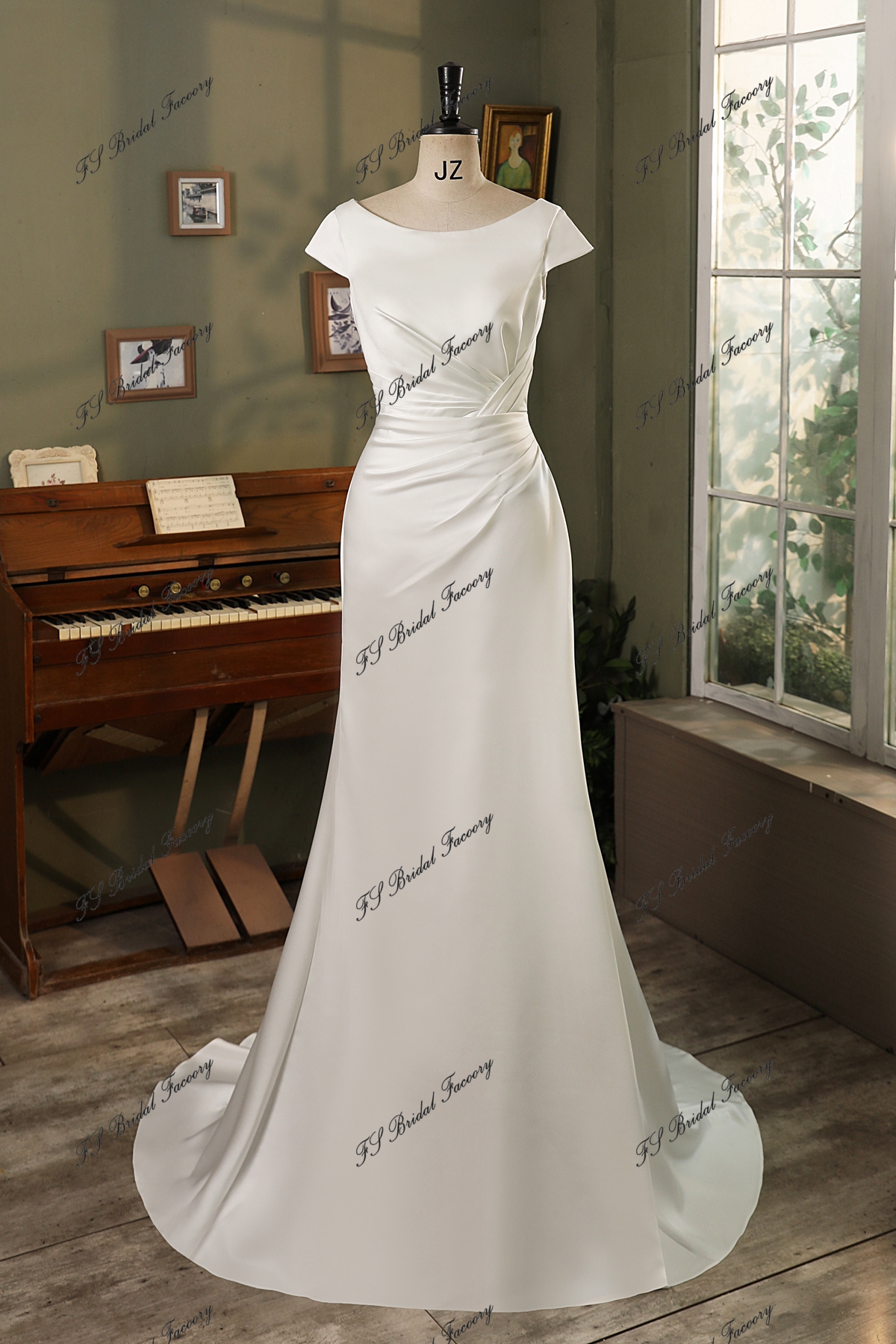 Cap Sleeve Duchess Soft Satin Mermaid Wedding Gown