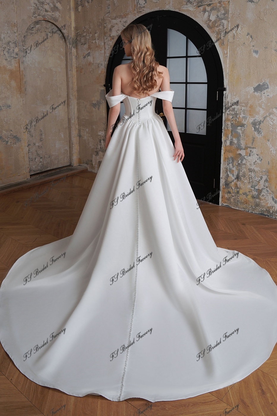 V Waist Satin A-Line Gown With Detached Sleeve