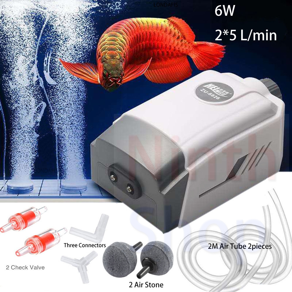 Aquarium Oxygen Pump Kit Dual Outlet Air Pump with Accessories Silent ...