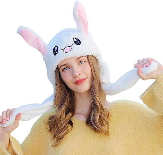 Kawaii Plush Bunny Moving Jumping Rabbit Cute Animal Ear Flap Hat