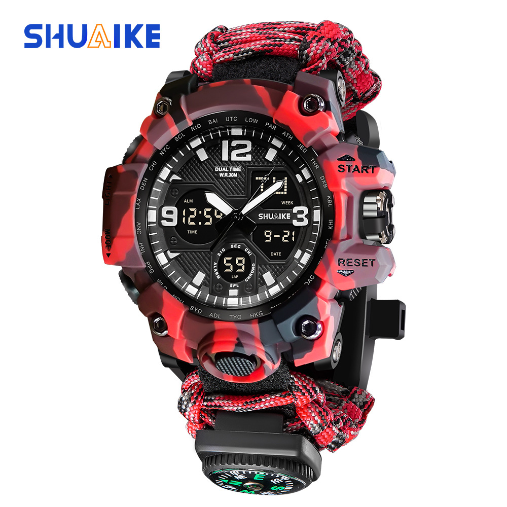 Dual display electronic watch whistle ignition compass thermometer ...