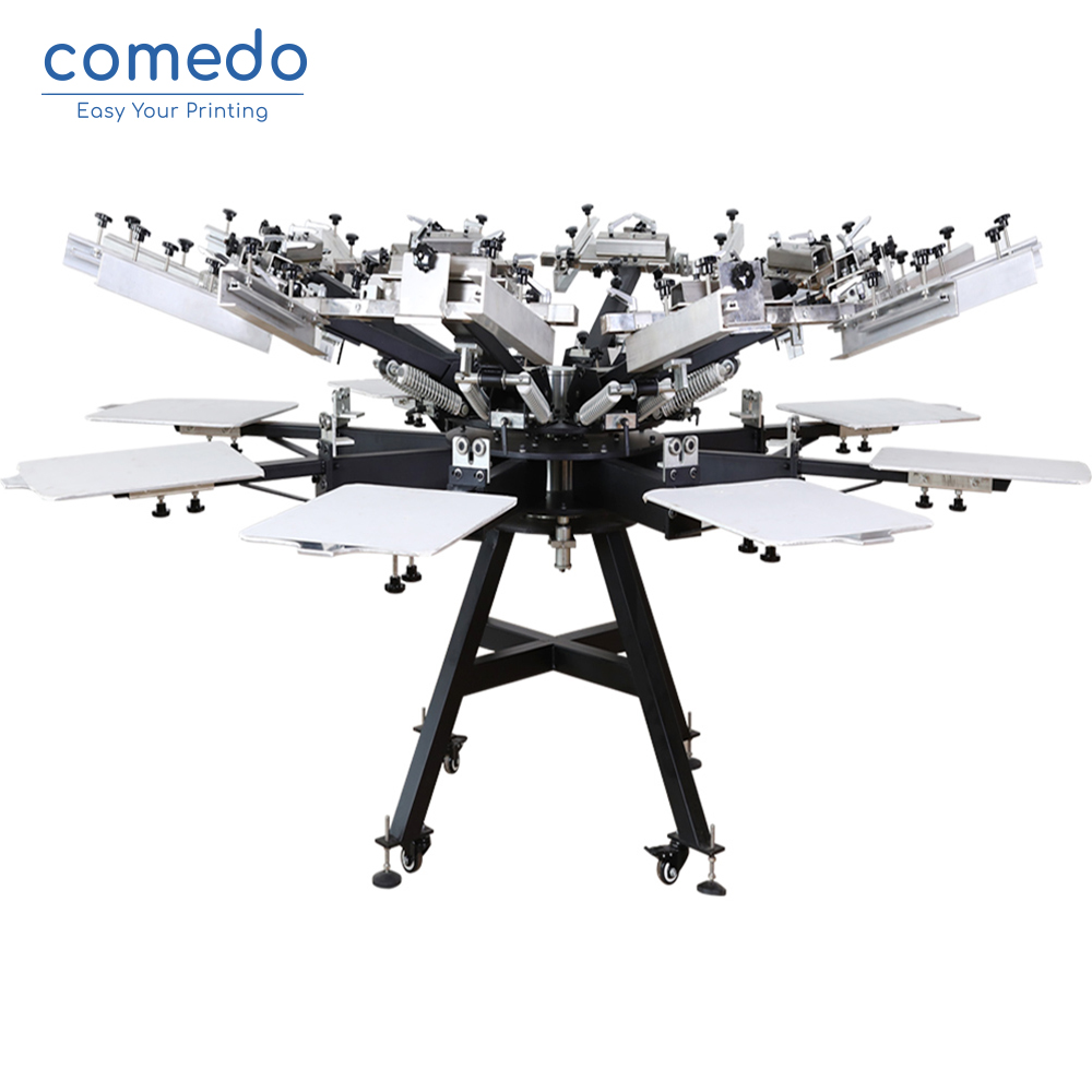 Manual 8 color 8 station heavy duty double clamp screen printer with micro-registration