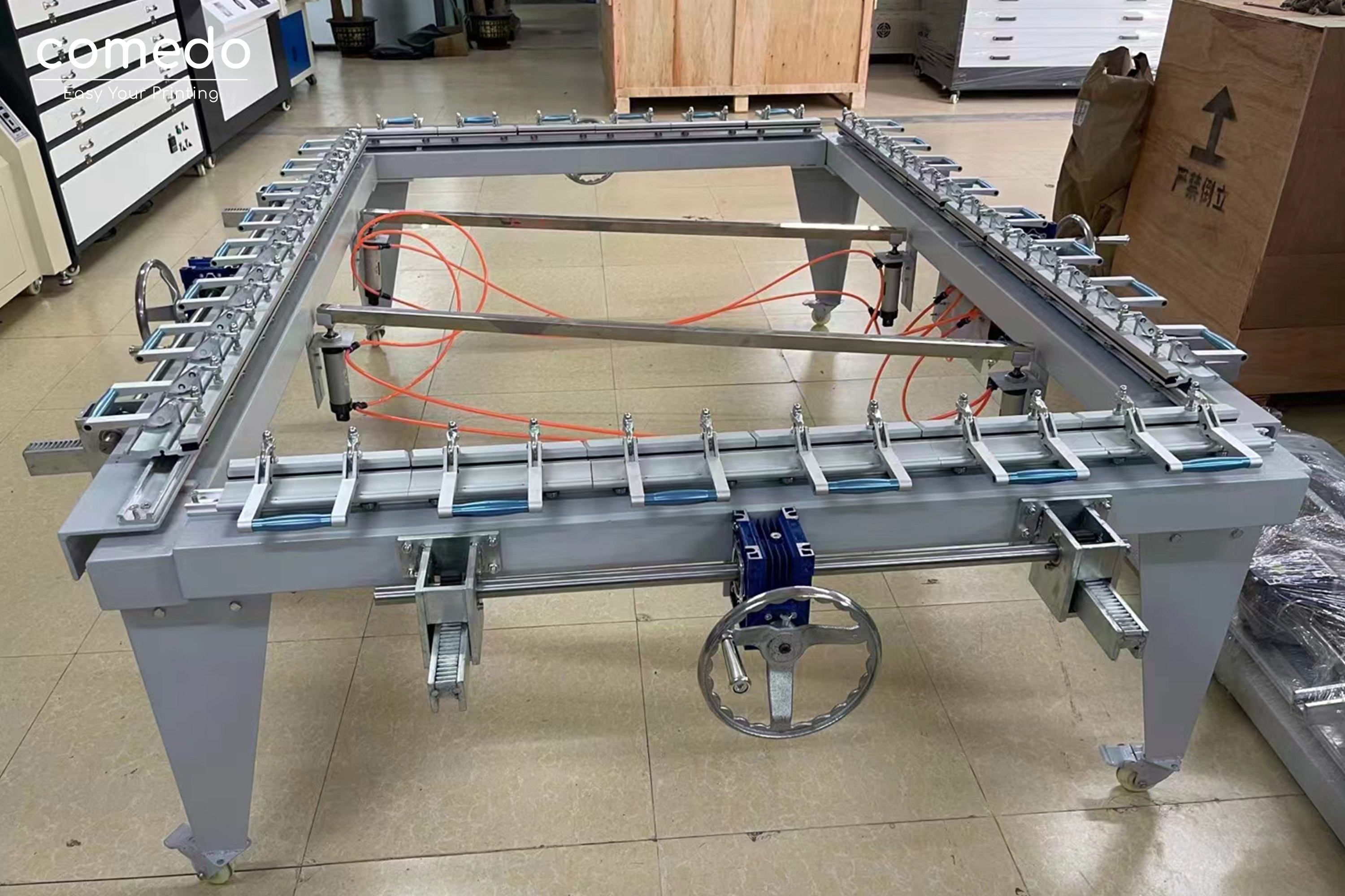 Pneumatic turbin type double & single clamp screen mesh stretching machine