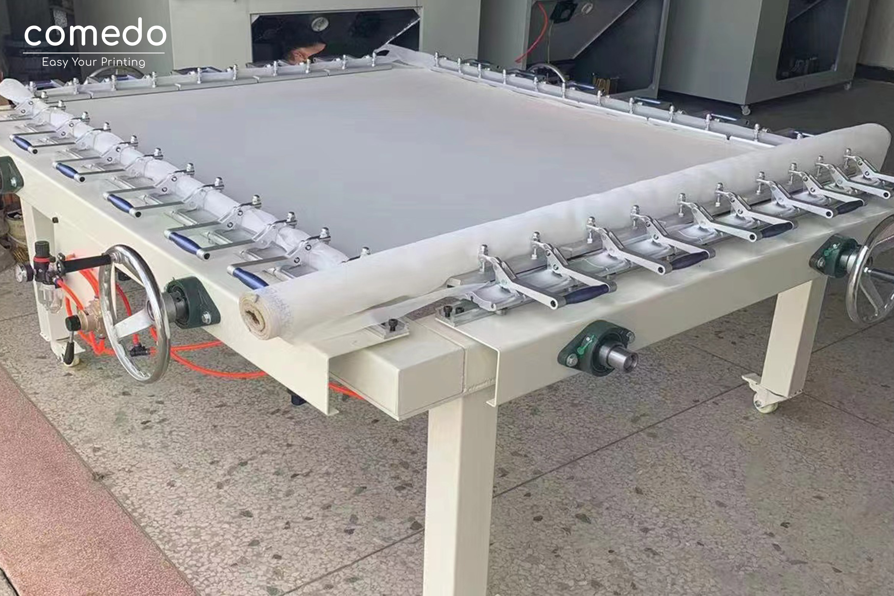 Pneumatic turbin type double & single clamp screen mesh stretching machine